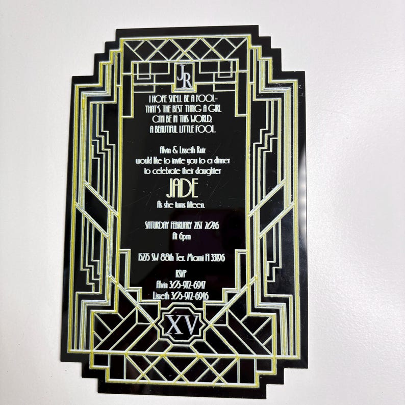 Black Acrylic Quinceañera Invitation - Etsy