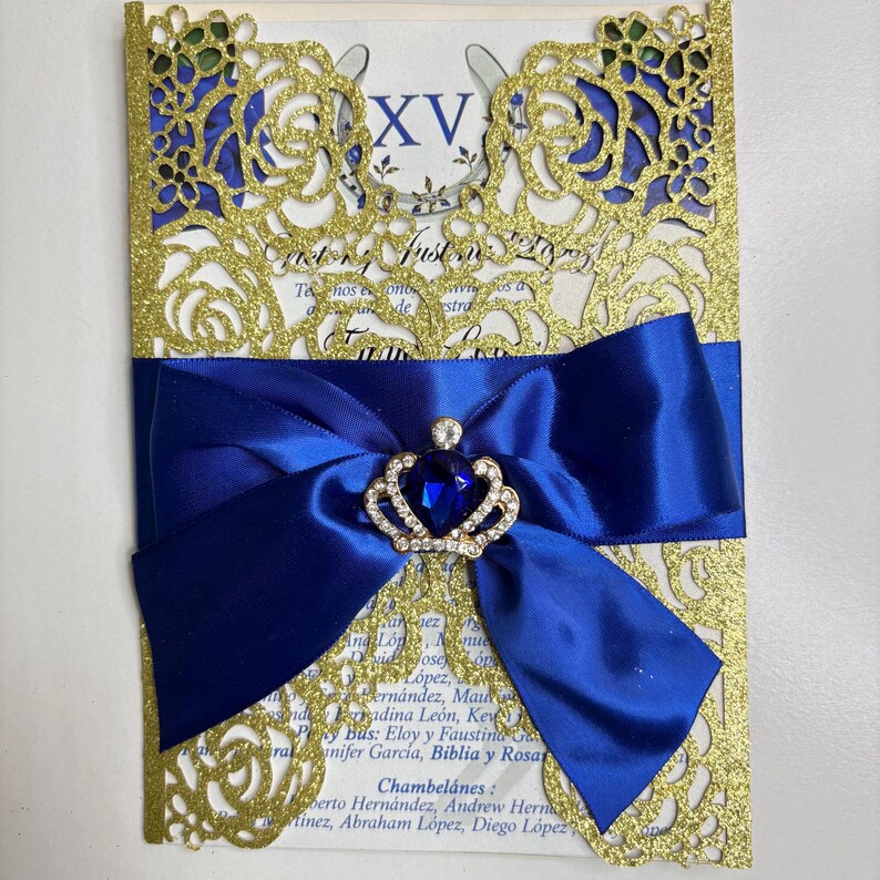 Gold Glitter/royal Blue Lase Cut Quinceañera Invitation - Etsy