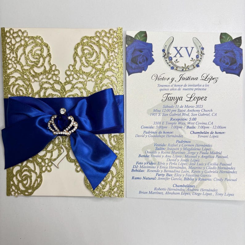 Gold Glitter/royal Blue Lase Cut Quinceañera Invitation - Etsy
