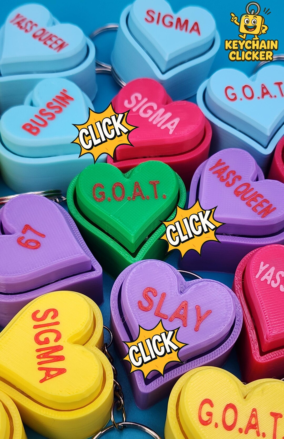 Gen Z Slang Conversation Hearts Clicky Keychain • Fidget • Clicky ...