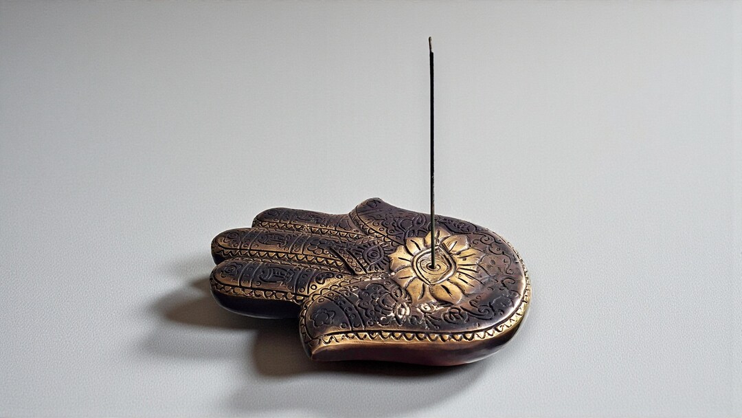 Hand-shaped Solid Brass Incense Holder | Ornate Hamsa-style Incense ...