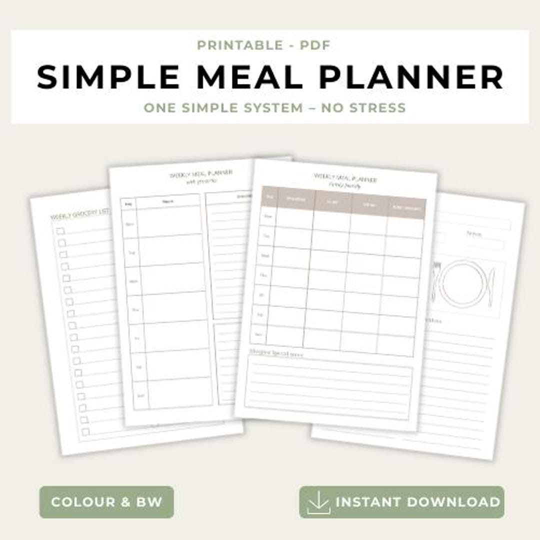 Simple Weekly Meal Planner for Family Life | Printable | PDF Planner - Etsy