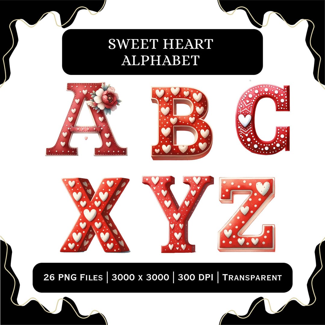 Sweet Heart Alphabet A to Z PNG | Love Heart Letters Valentine Crafts ...