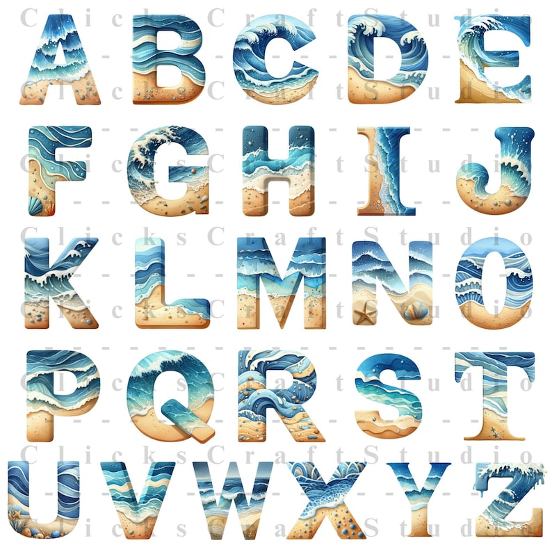 Beach Wave Alphabet Numbers PNG | Summer Kids Decor (digital Download ...
