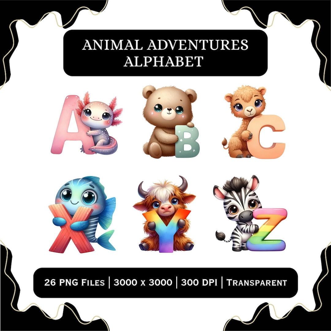 Alphabet Adventures A–Z PNG | Animal Friends Letter Set | Kids Learning ...