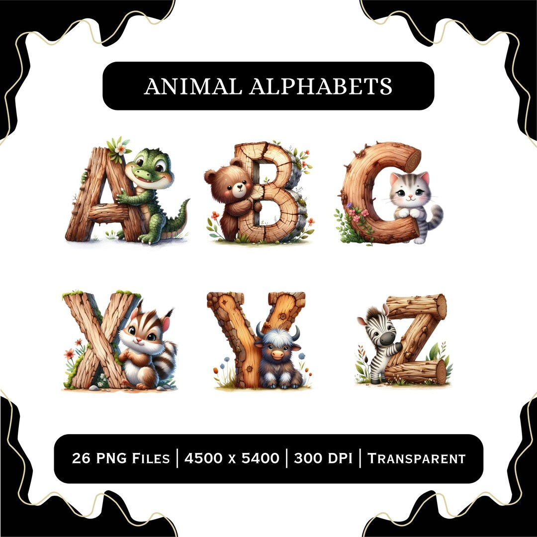 Animal Alphabet PNG | A to Z Wildlife Letters | Kids Craft Font ...