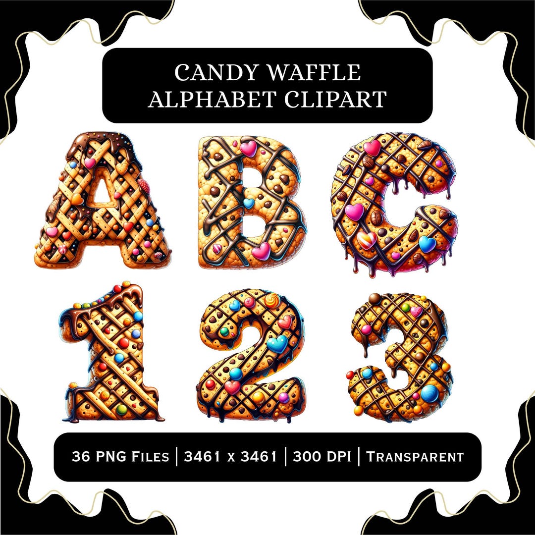 Candy Waffle Alphabet Clipart | Dessert Letters & Numbers (PNG Digital ...