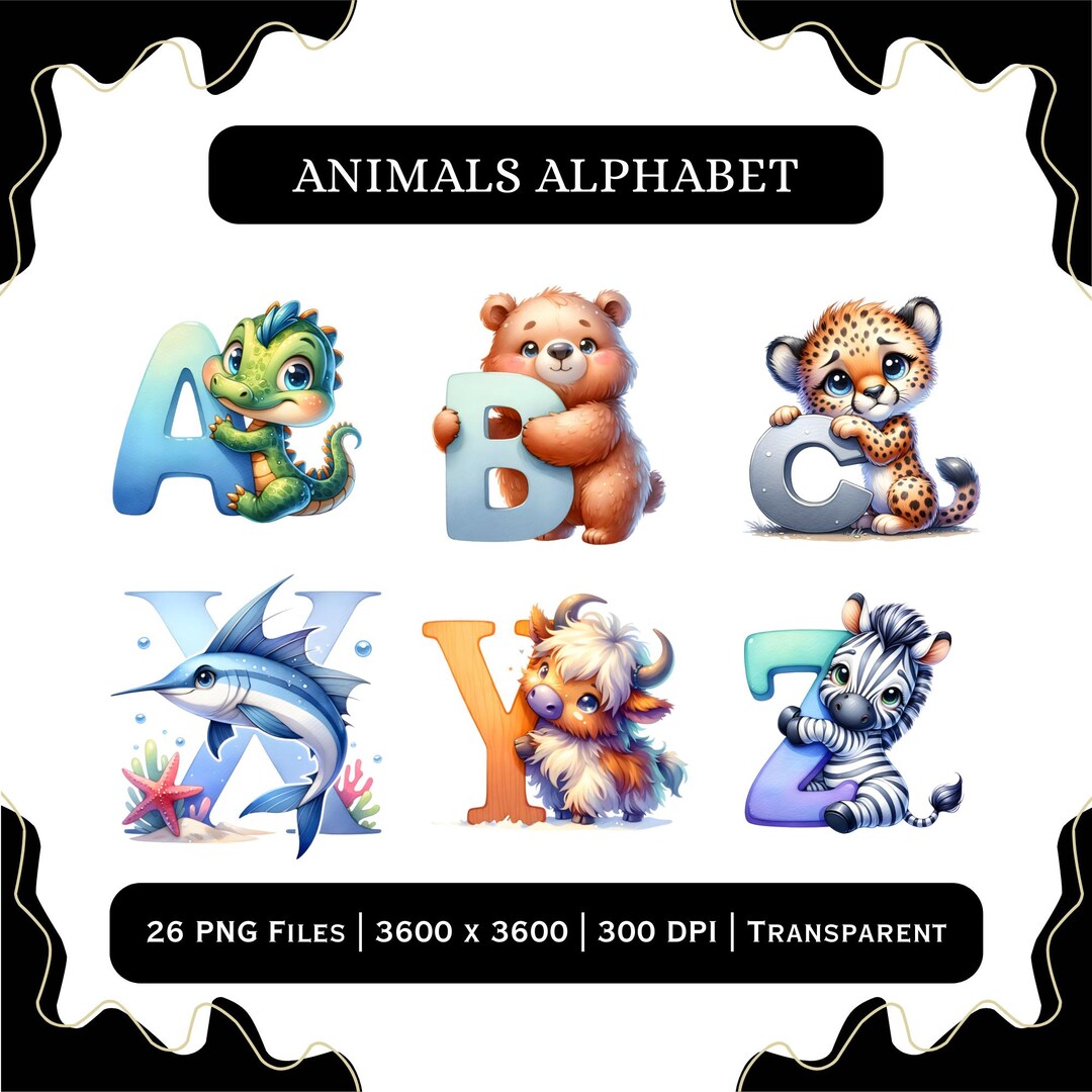 Animals Alphabet PNG | A to Z Wildlife Letters | Kids Craft Font ...