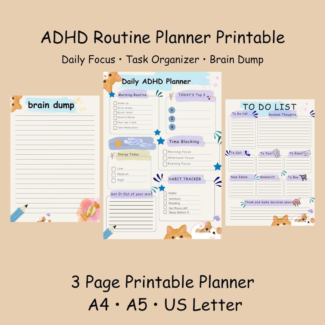 ADHD Daily Planner, Routine Organizer, Task Manager (PDF Download) - Etsy