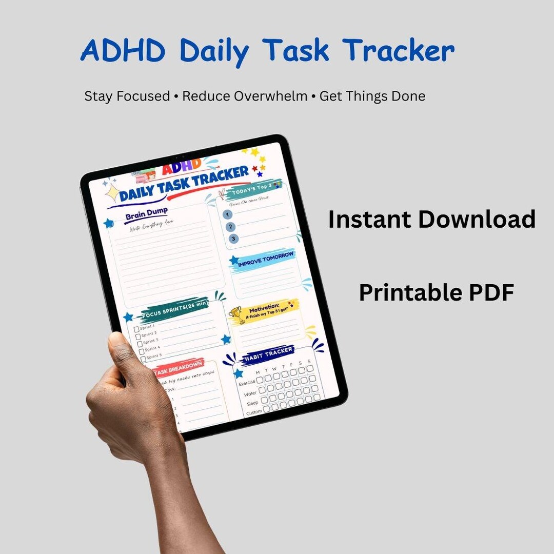 ADHD Daily Task Tracker, Productivity Planner, Focus Organizer (PDF ...
