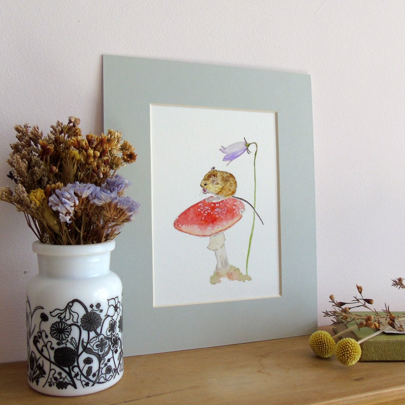 Mouse on Toadstool Giclée Print - A5 Wildlife Fine Art Print - Nursery ...