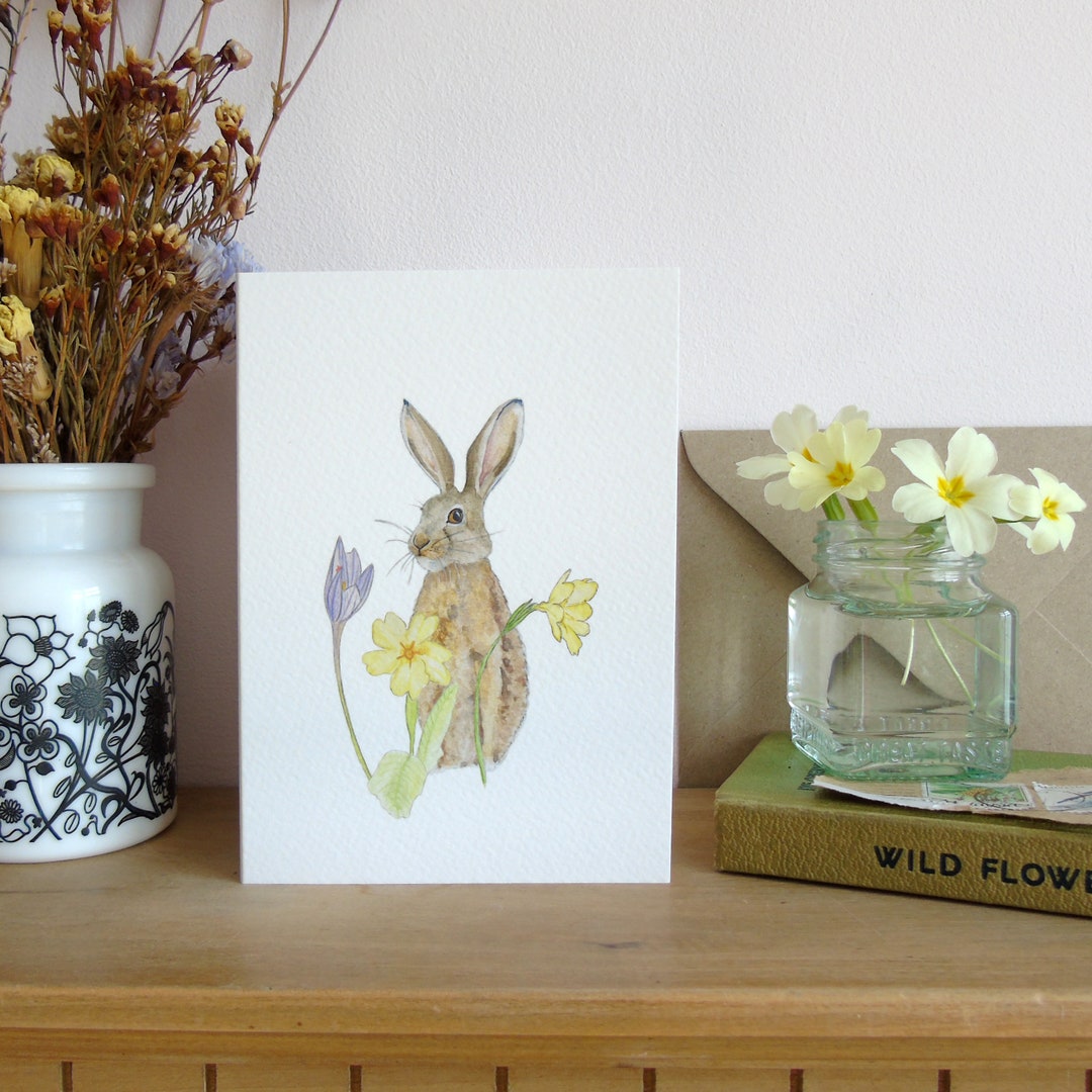 March Hare Greetings Card - Hare Card - Easter Card - Primrose Card ...