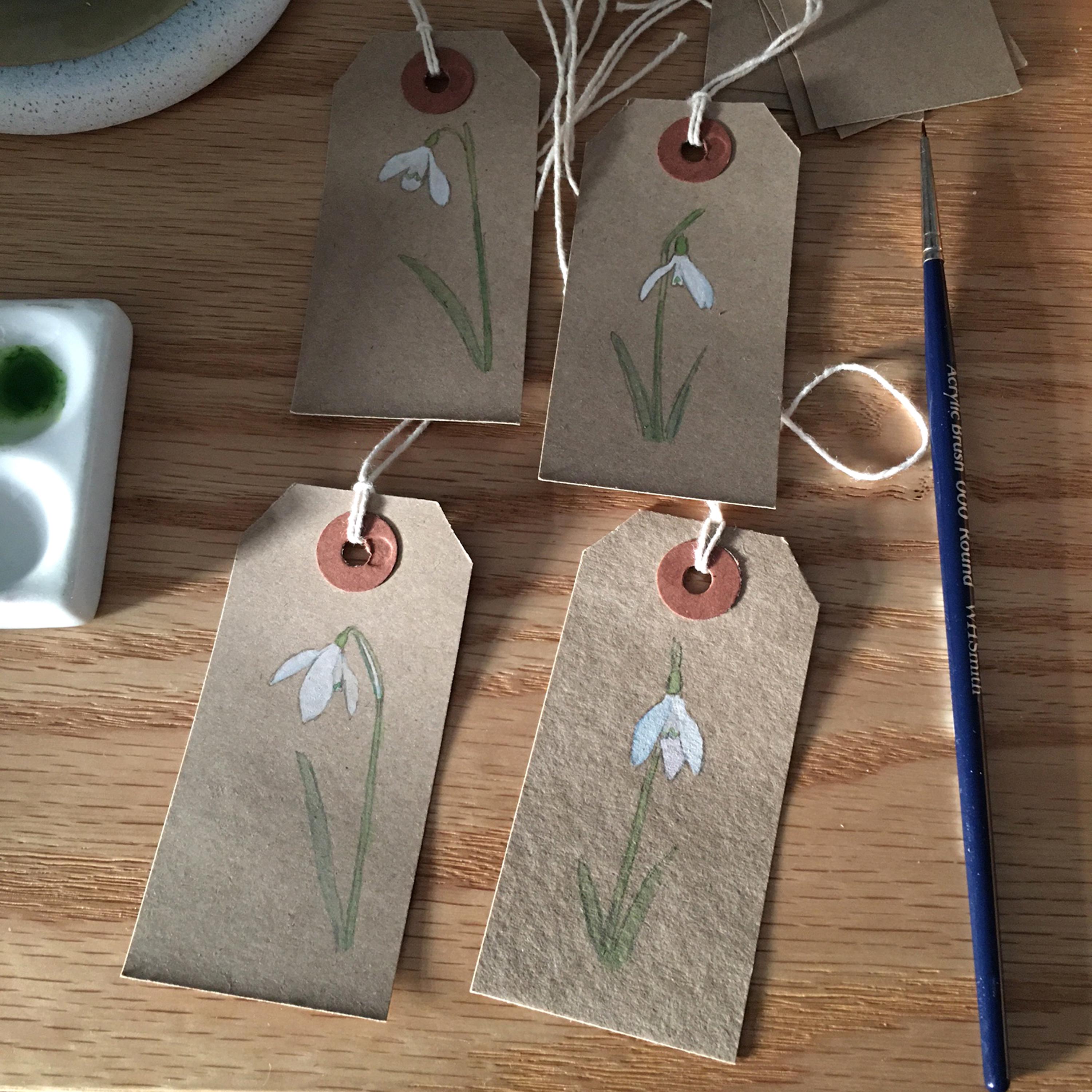 Hand Painted Snowdrop Gift Tags - Hand Drawn Snowdrop Gift Labels ...