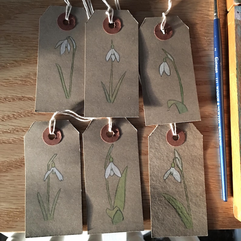 Hand Painted Snowdrop Gift Tags - Hand Drawn Snowdrop Gift Labels ...