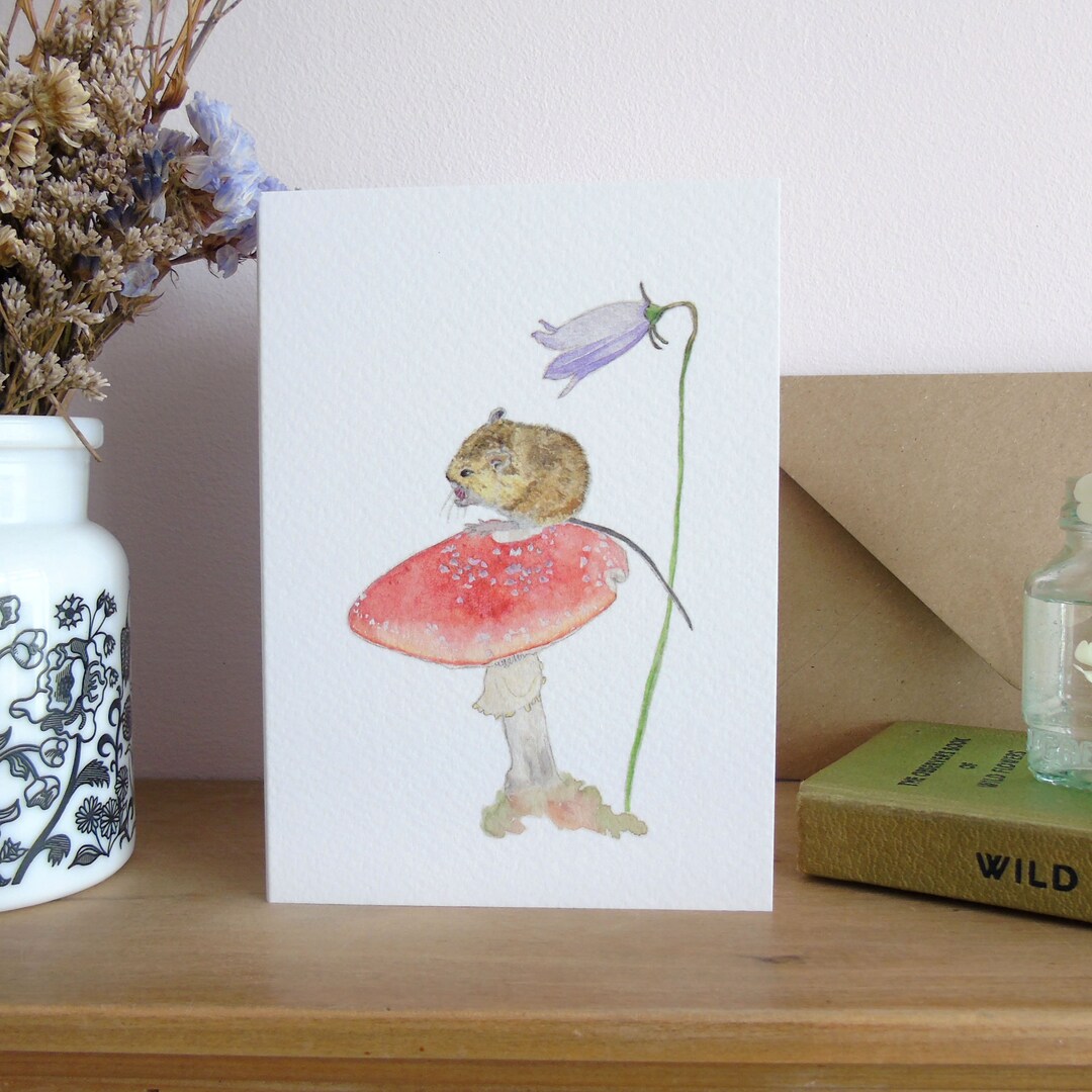 Fieldmouse on Toadstool Greetings Card - Mouse Card - Any Occasion Card ...