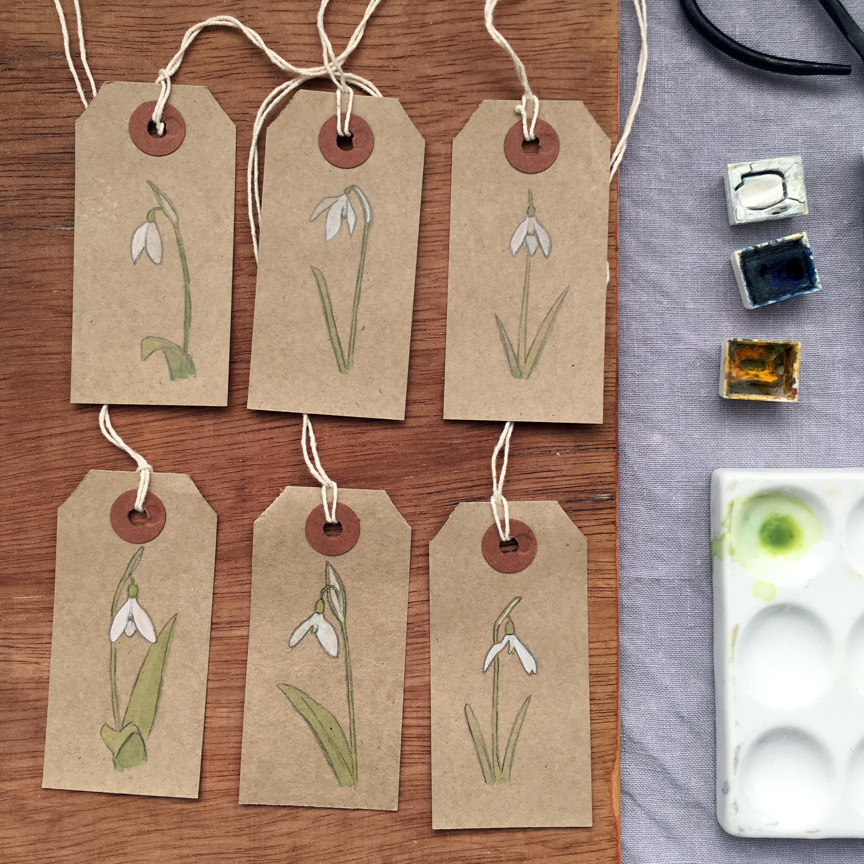 Hand Painted Snowdrop Gift Tags - Hand Drawn Snowdrop Gift Labels ...
