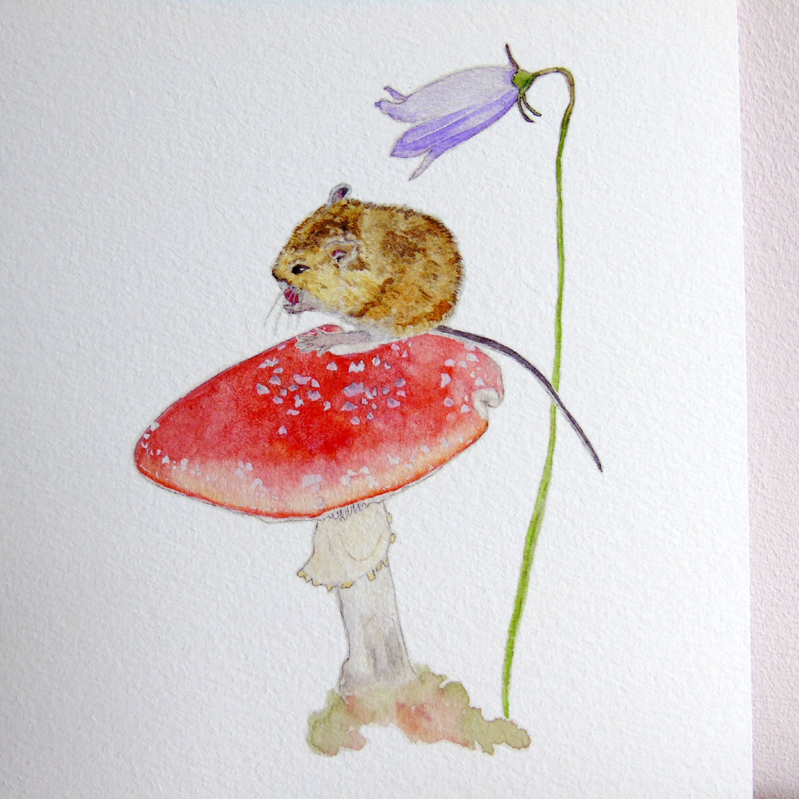 Mouse on toadstool Giclée Print A5 wildlife fine art print | Etsy