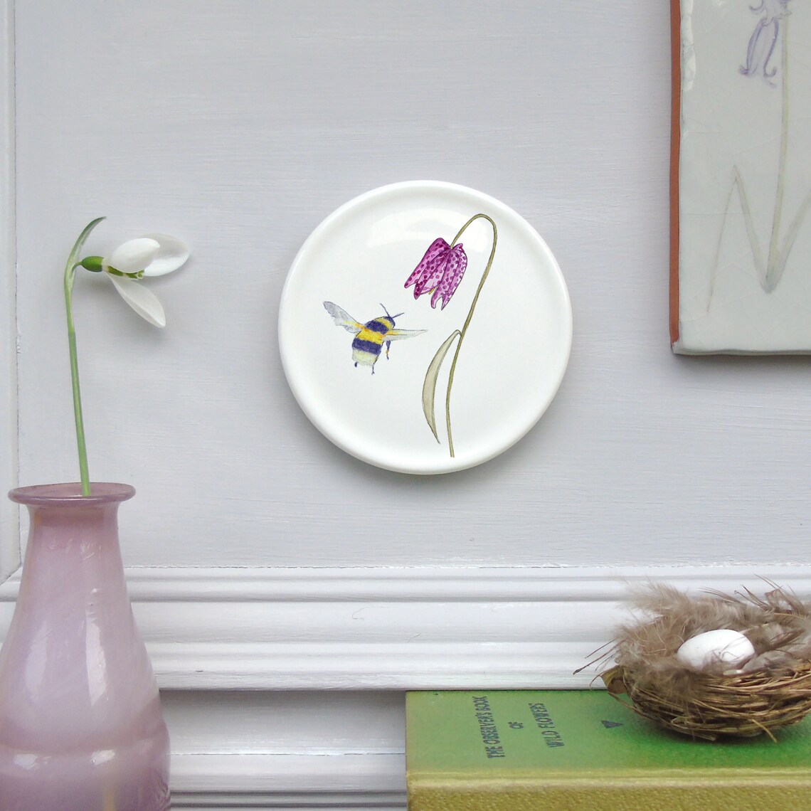 Flower and Bee Mini Wall Plate- Floral Wall Art-nature Wall Art-spring ...