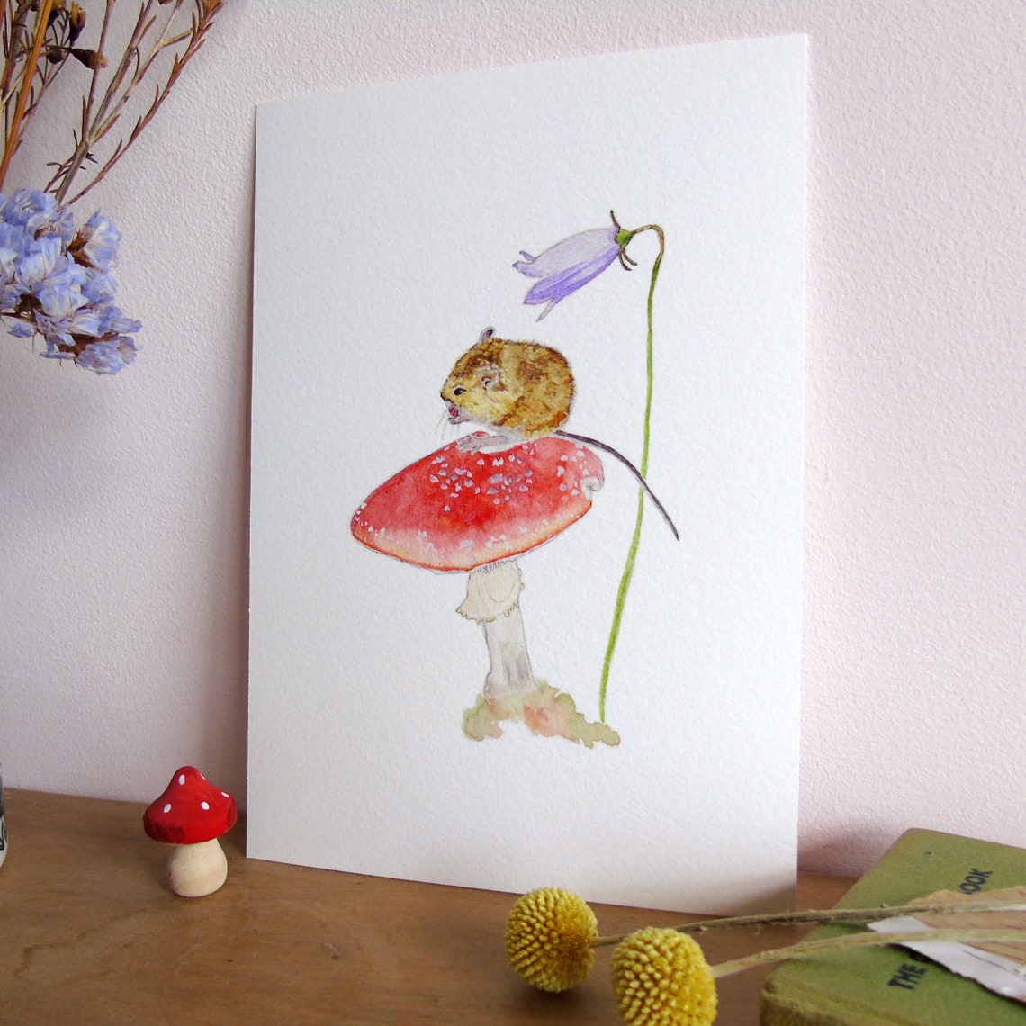 Mouse on toadstool Giclée Print A5 wildlife fine art print | Etsy