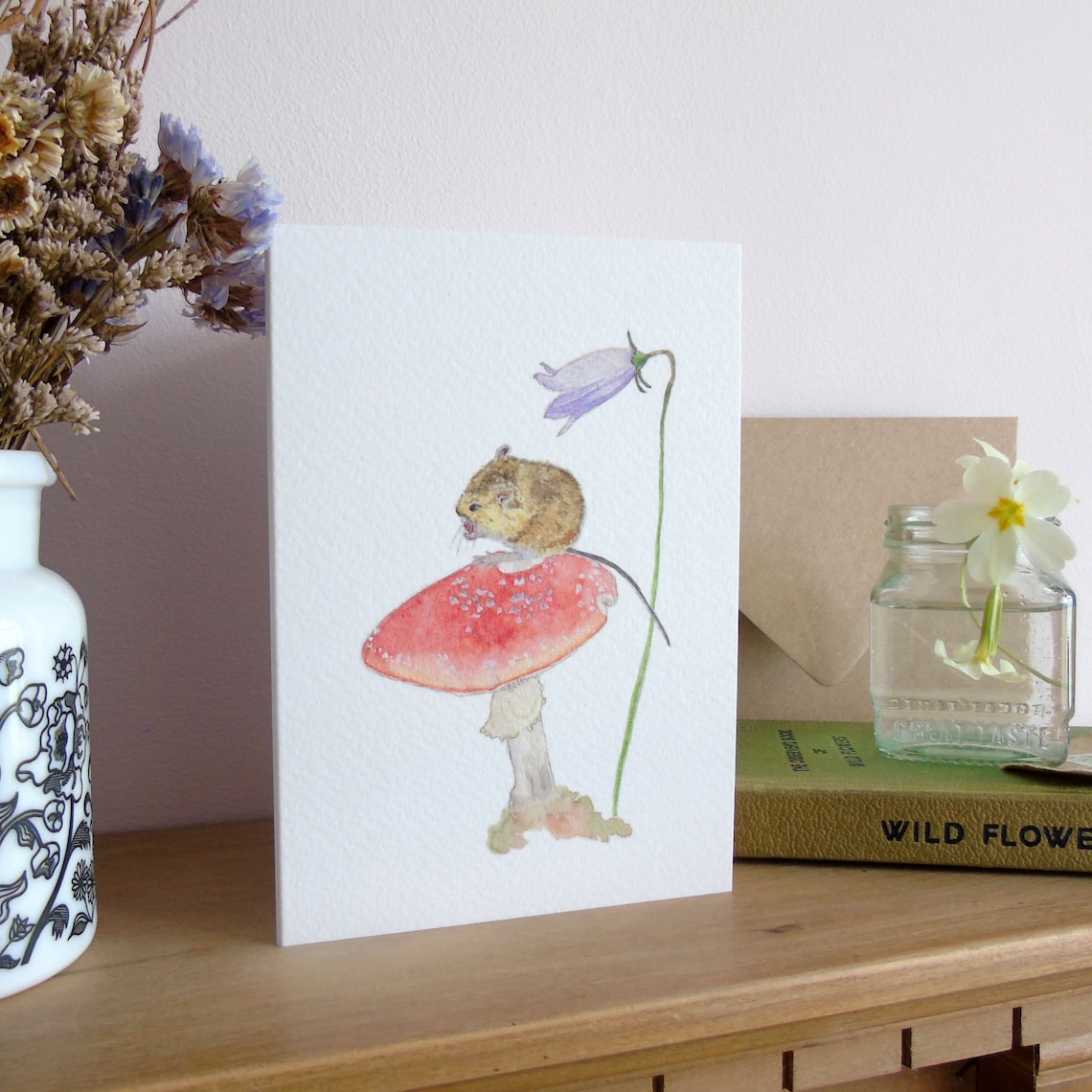 Fieldmouse on Toadstool Greetings Card - Mouse Card - Any Occasion Card ...