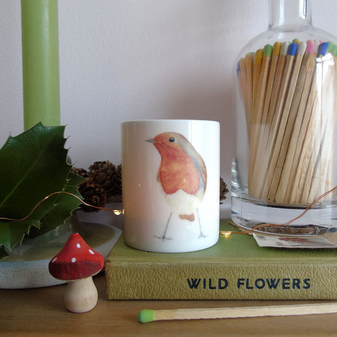 Robin Candle Holder - Christmas Candle Holder - Bone China Tealight ...