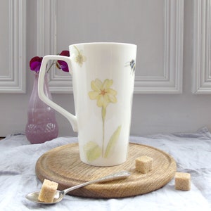 Bee and Spring Flower Tall Mug - Coffee Mug- Gift for Gardeners - Bone ...