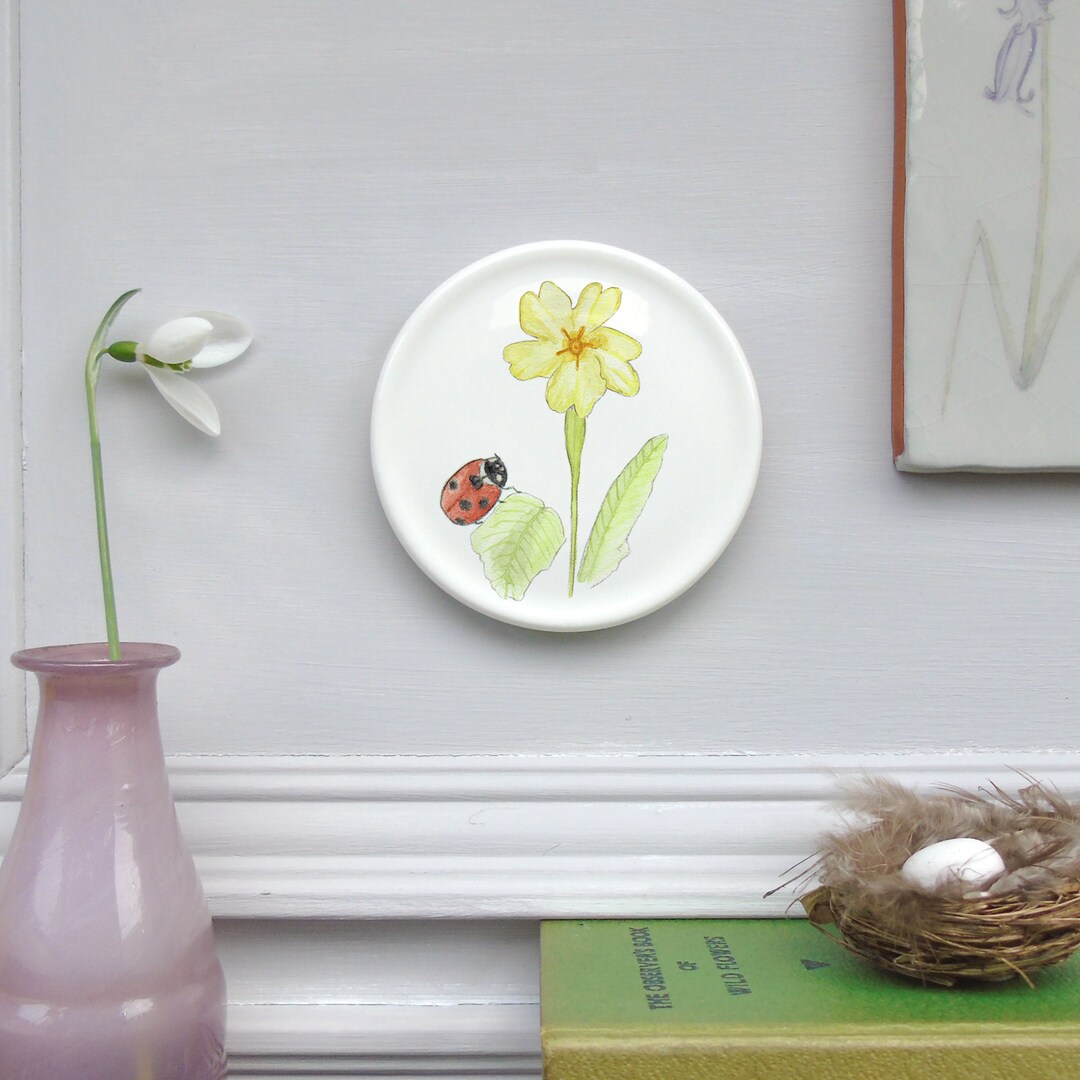Primrose and Ladybird Mini Wall Plate- Floral Wall Art-nature Wall Art ...