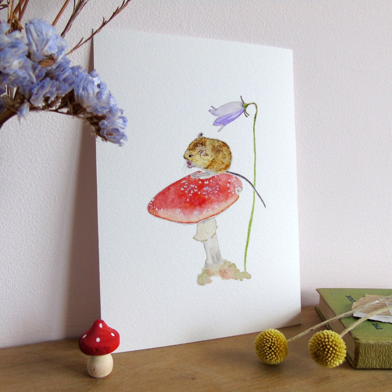 Mouse on Toadstool Giclée Print - A5 Wildlife Fine Art Print - Nursery ...