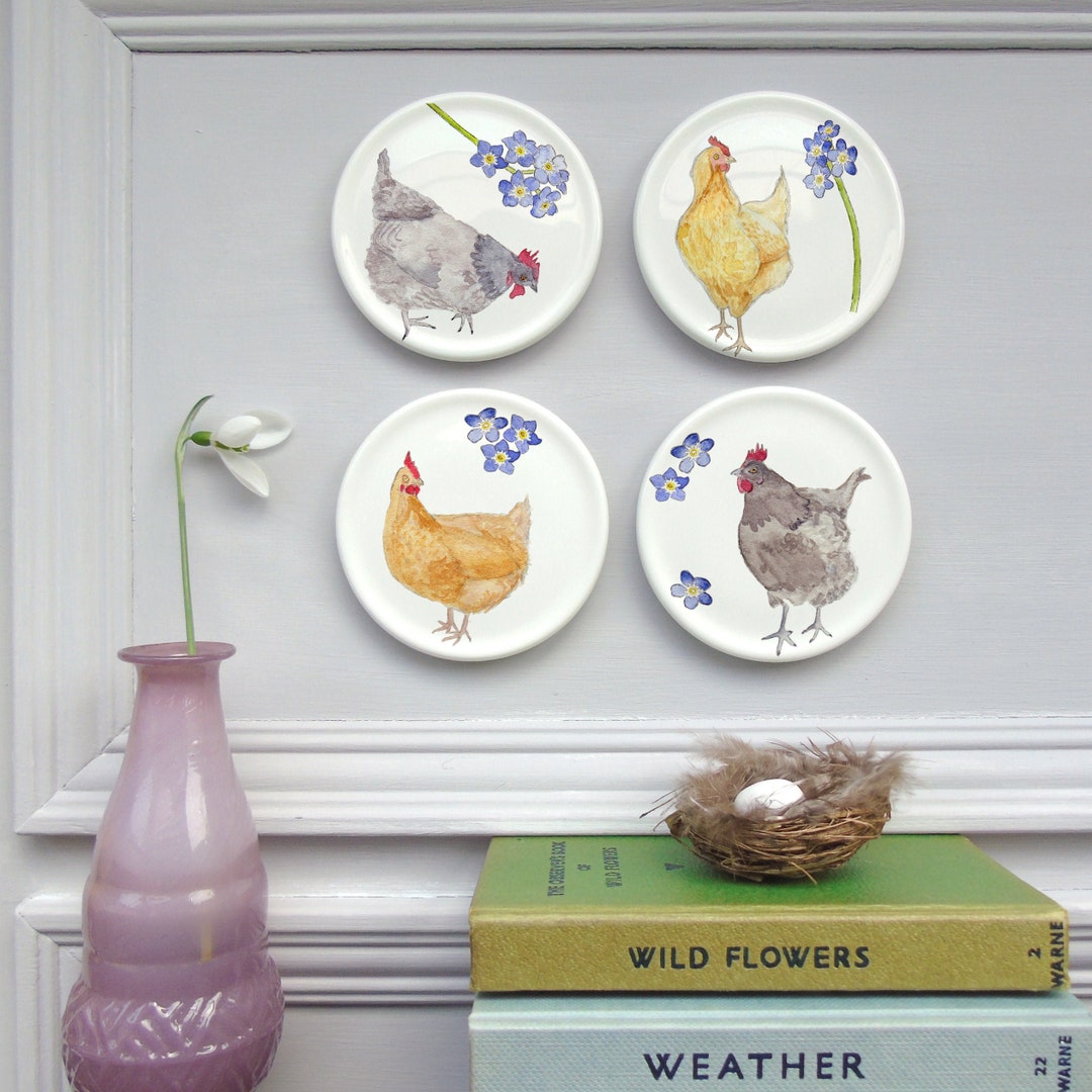 Hens Mini Wall Plates - Chicken Homeware Gift -country Wall Art - Wall ...