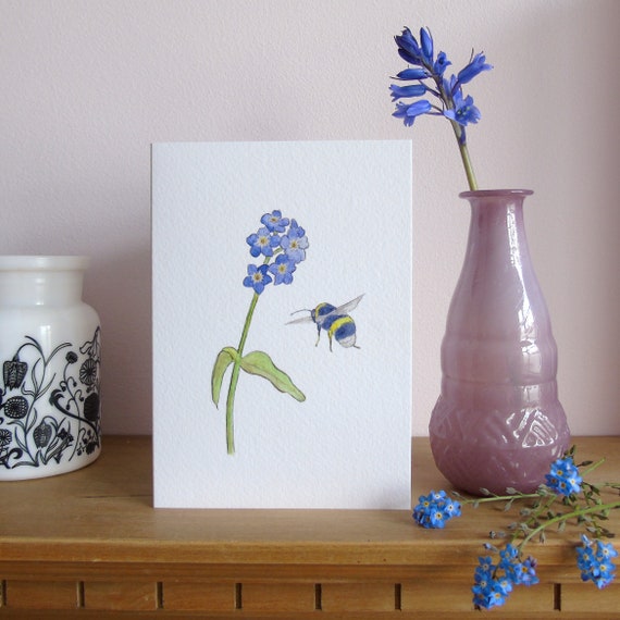 Forget Me Not and Bee Greetings Card Forget Me Not Card | Etsy
