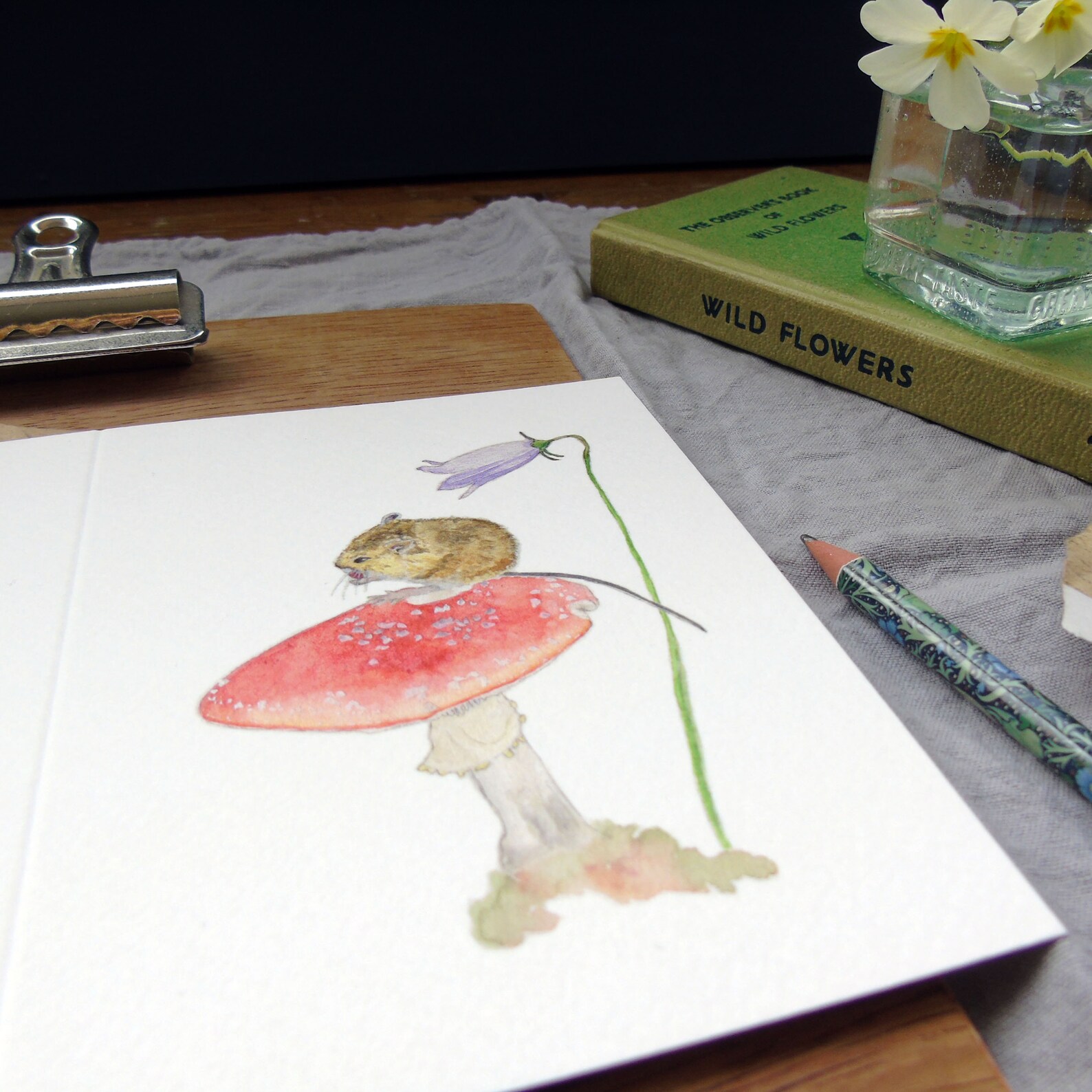 Fieldmouse on Toadstool Greetings Card Mouse Card Any - Etsy