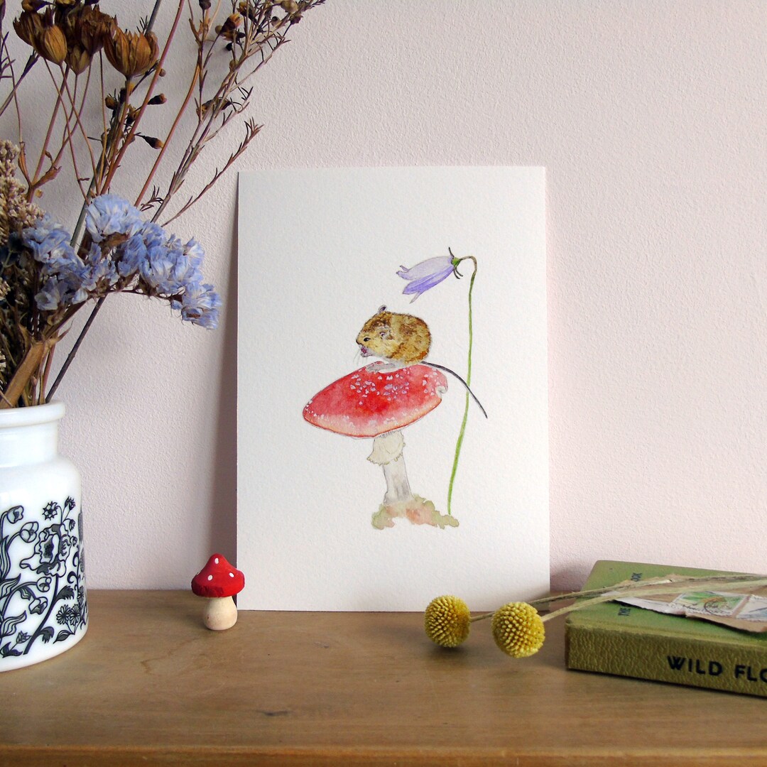 Mouse on Toadstool Giclée Print - A5 Wildlife Fine Art Print - Nursery ...