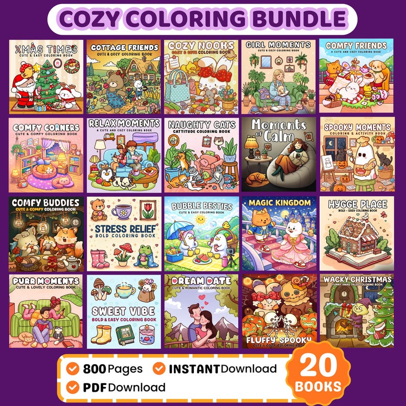 Libro para colorear acogedor con ilustraciones kawaii (descarga en PDF ...