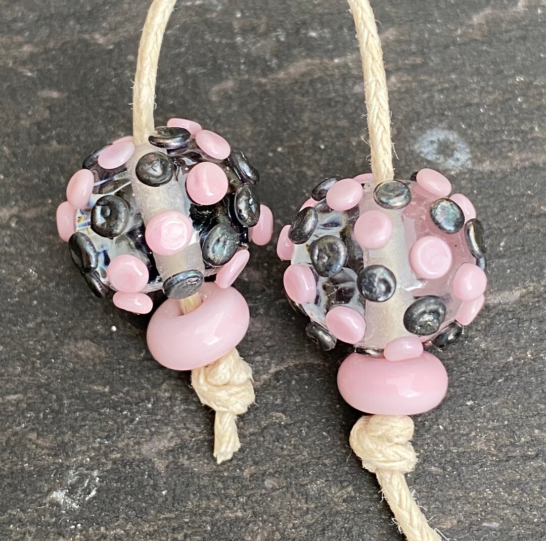 Silver Grey and Pink Squished Dot Lampwork Glass Bead Pair - Etsy