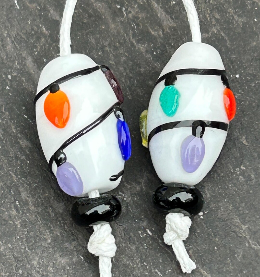 White Christmas Lights Chunky Oval Lampwork Pair - Etsy
