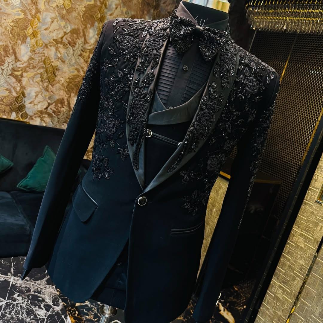 Black Luxury Tuxedo Suit for Men – Handmade Designer Wedding, Groom ...