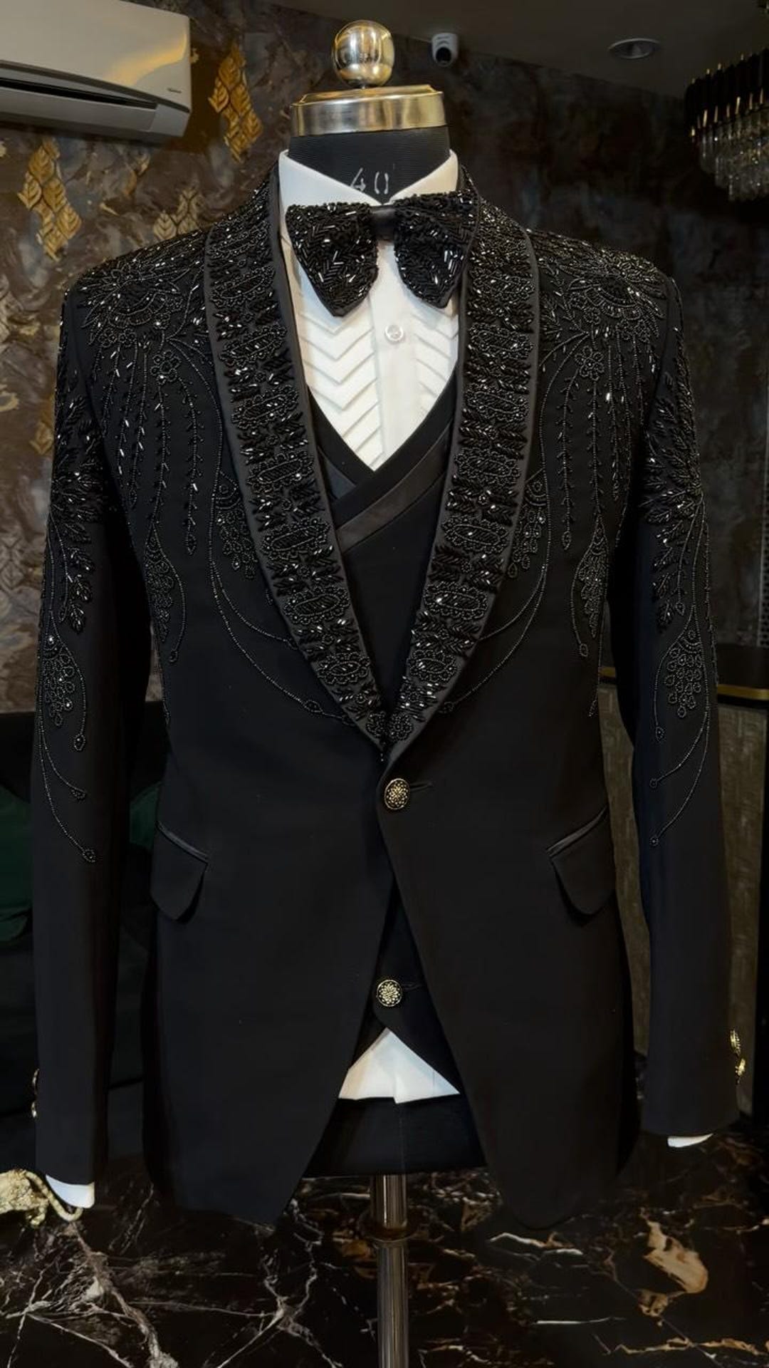 Black Luxury Tuxedo Suit for Men – Handmade Designer Wedding, Groom ...