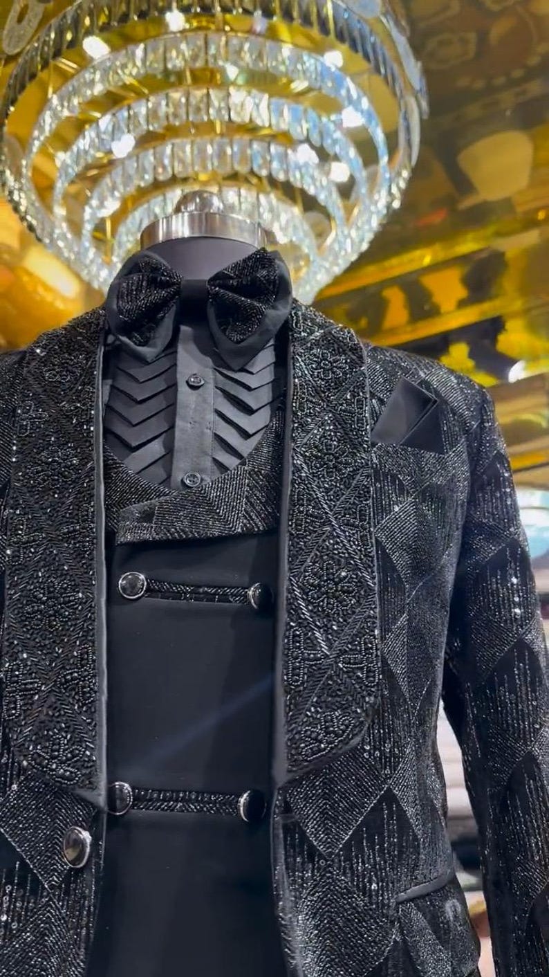 Black Luxury Tuxedo Suit for Men – Handmade Designer Wedding, Groom ...