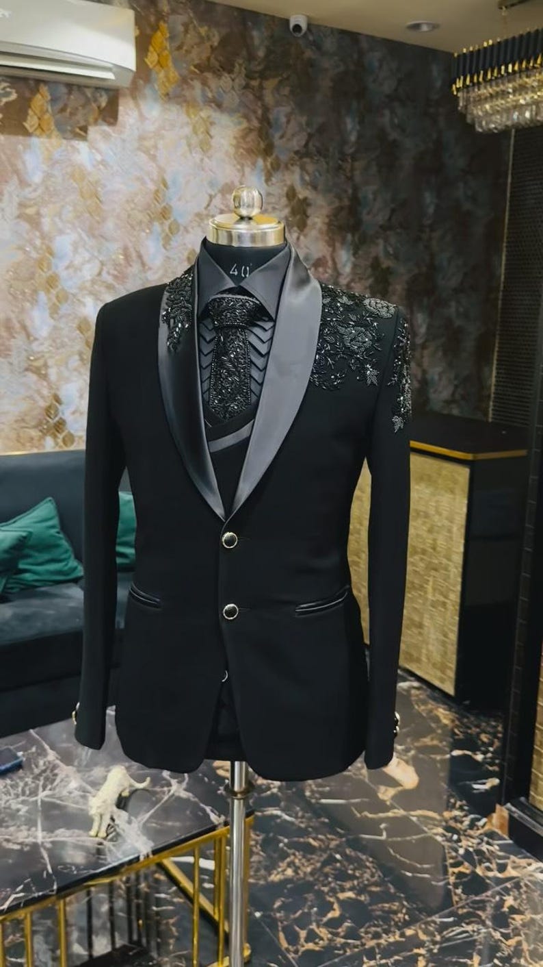 Black Luxury Tuxedo Suit for Men – Handmade Designer Wedding, Groom ...