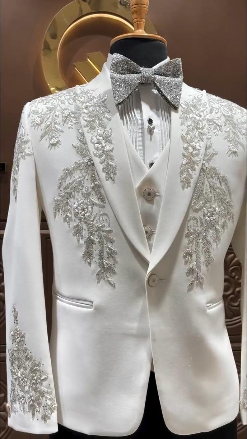 White Luxury Tuxedo Suit for Men – Handmade Designer Wedding, Groom ...