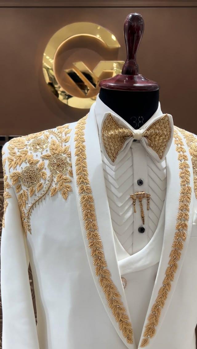 White Luxury Tuxedo Suit for Men – Handmade Designer Wedding, Groom ...
