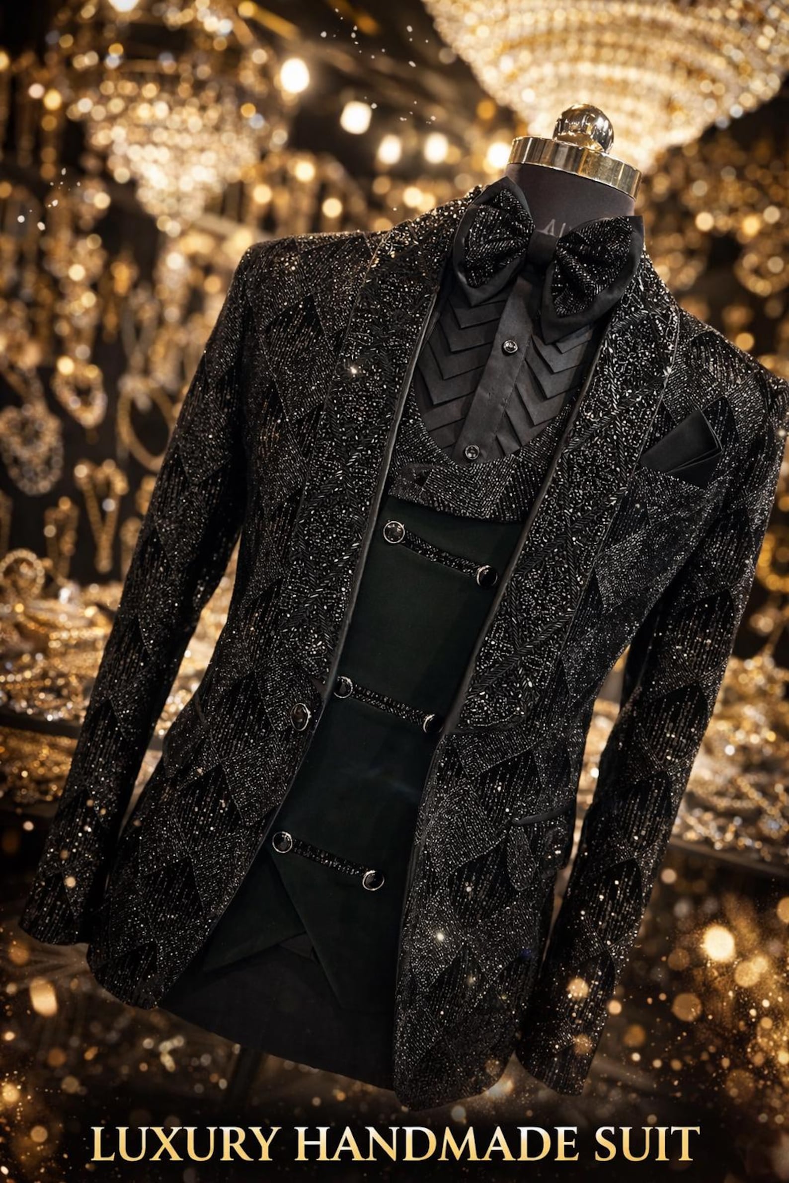 Black Luxury Tuxedo Suit for Men – Handmade Designer Wedding, Groom ...