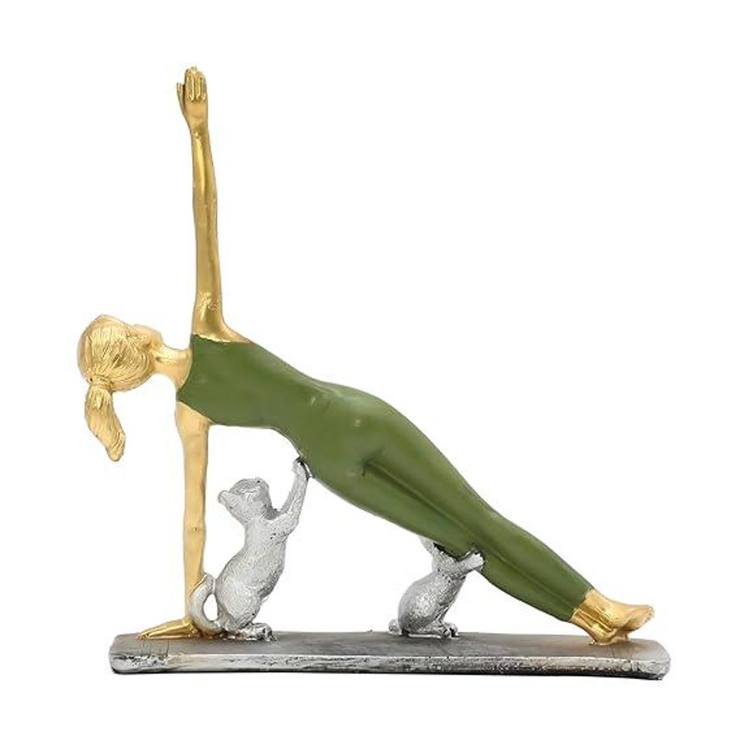 Yoga Girl Poses in Hand Upwards Mudra With Cats Comes in Multi Colour ...
