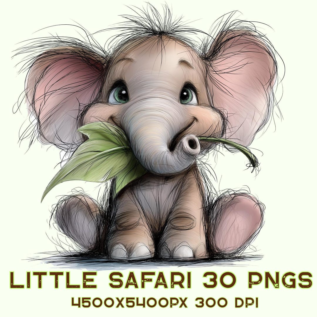 Safari Animals Clipart – Whimsical Lion, Elephant, Giraffe (PNG Files ...