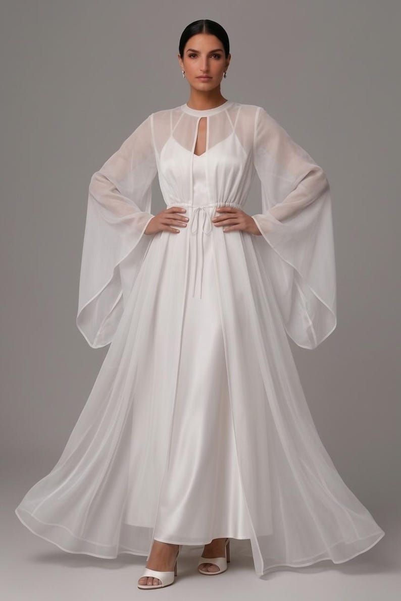 Organza Overlay Dress for Women – Sheer Maxi Overlay, Cape Sleeve Cover ...