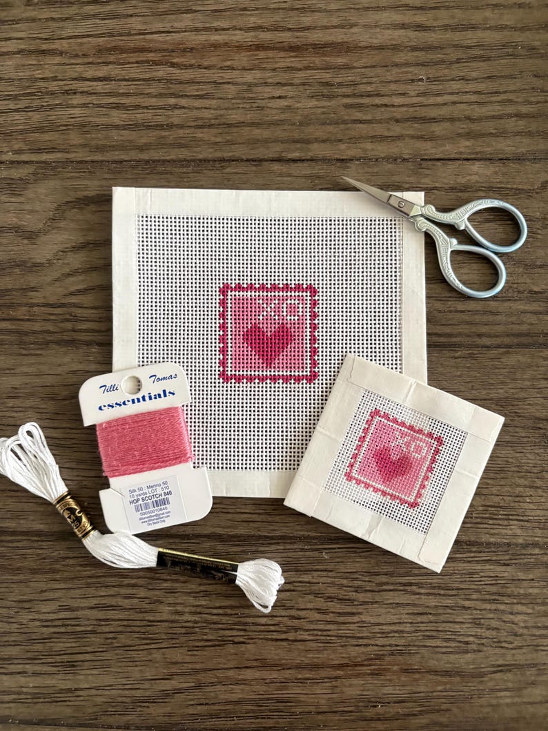 Mini Pink Heart Needlepoint Canvas | Valentine’s Day Needlepoint ...