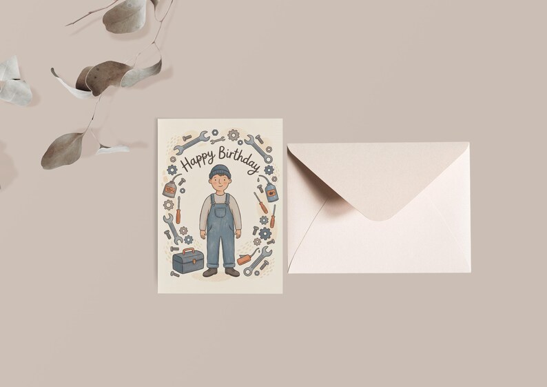 Mechanic Birthday Card | Illustrated Garage Theme (digital Download) - Etsy