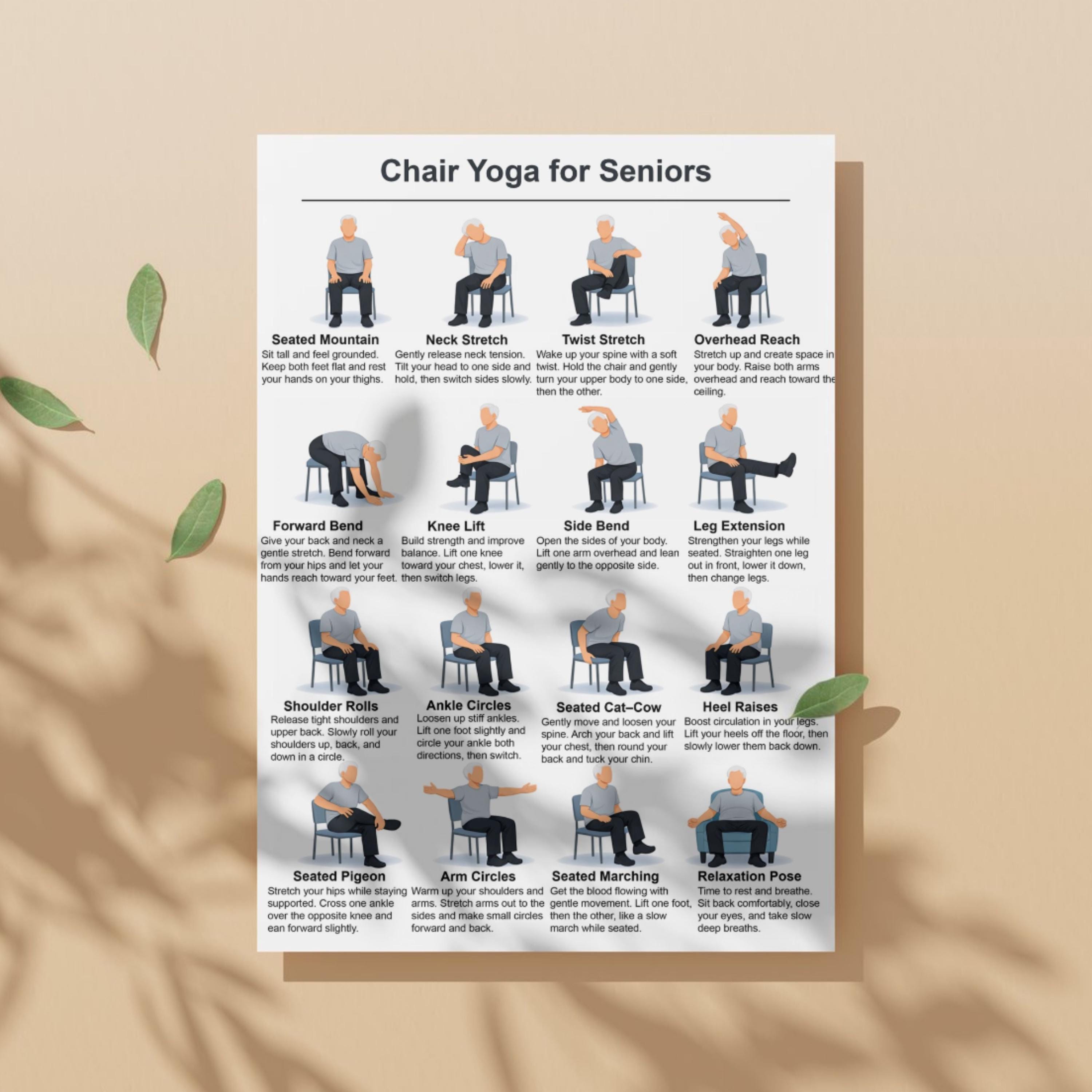 Printable Chair Yoga for Seniors, Printable Chair Yoga Chart for ...