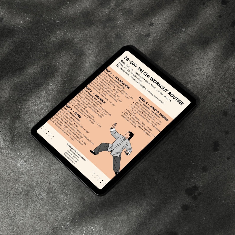 Printable 28 Day Tai Chi Workout Routine, Tai Chi Workout Chart, Tai ...