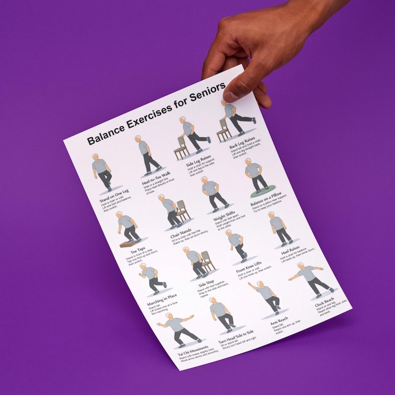 Printable Balance Exercises for Seniors, Senior Balance Exercise Chart ...